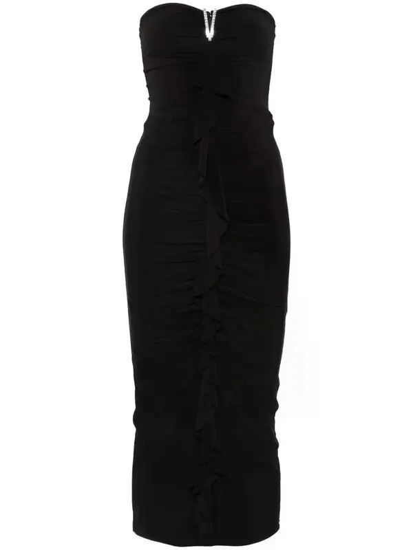 NISSA Ruffled-detailed Midi Dress - Black