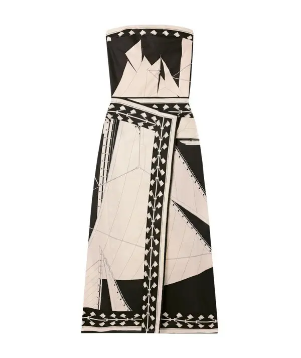 Johanna Ortiz Sailboats Pontoon Afternoon Printed Organic Cotton Midi Dress - Black