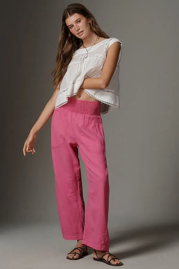 PILCRO The Reese Linen Blend Barrel Pants - Medium Pink