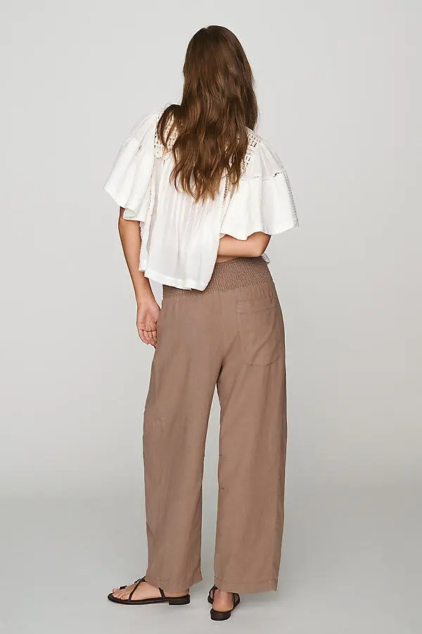 PILCRO The Reese Linen Blend Barrel Pants - Mushroom