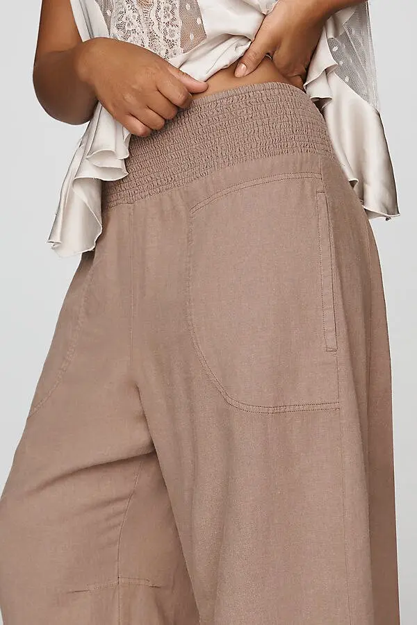 PILCRO The Reese Linen Blend Barrel Pants - Mushroom
