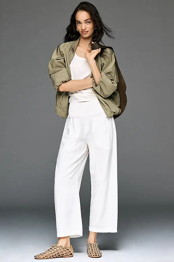 PILCRO The Reese Linen Blend Barrel Pants - Vanilla