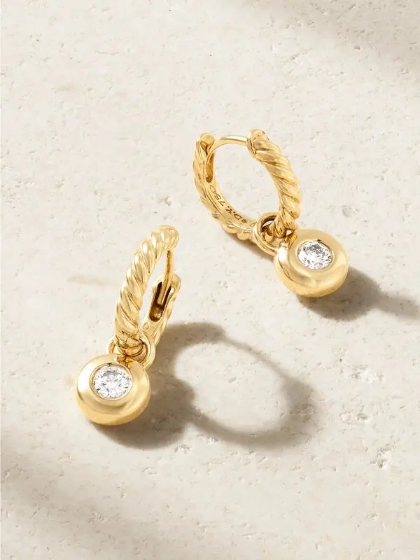 David Yurman Petite Cable Huggie Diamond Earrings - Gold
