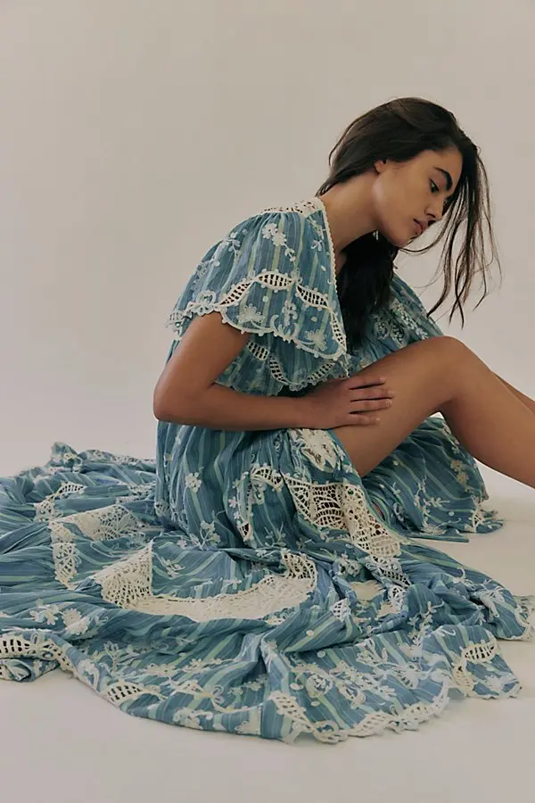free people blue embroidered dress NWT Free People Dress – BOHO thrift shop