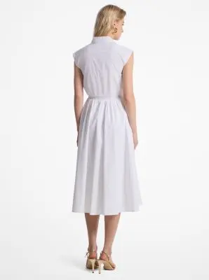 Michael Kors Stretch Cotton Poplin Midi Shirt Dress