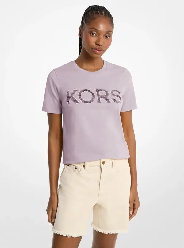 Michael Kors Sequined Logo Cotton T-shirt