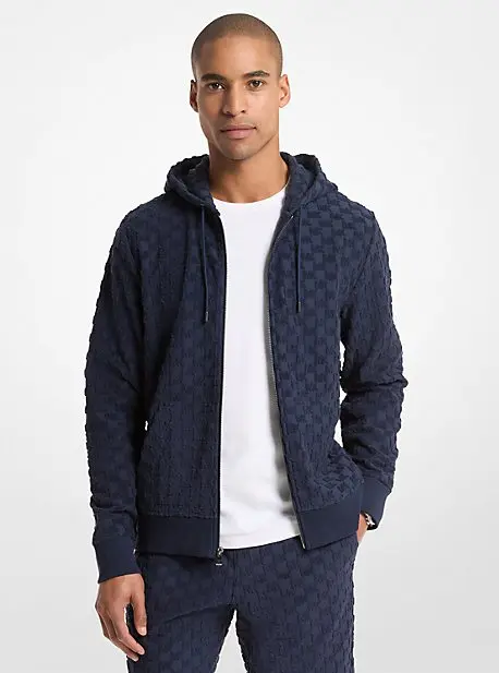 Michael Kors Logo Jacquard Terry Zip-up Hoodie - Blue