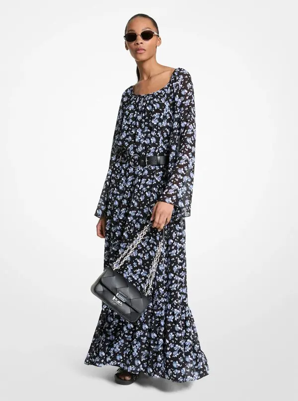 Michael Kors Floral Georgette Maxi Dress - Blue