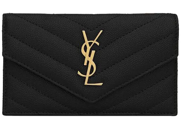 Saint Laurent Monogram Flap Card Case Grain De Poudre - Black