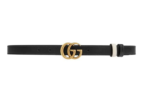 Gucci Gg Marmont Leather Belt With Shiny Buckle - Black/white