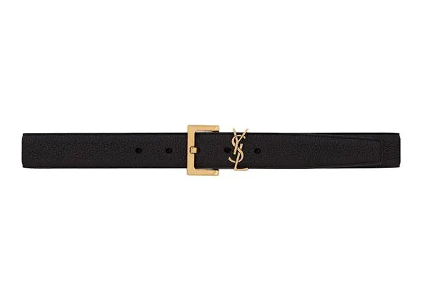 Saint Laurent Cassandre Belt With Square Buckle In Grained Leather - Black