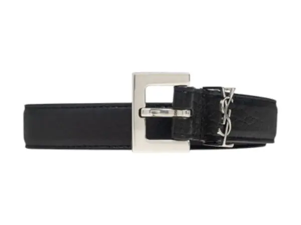Saint Laurent Cassandre Belt With Square Buckle In Grained Leather - Nero