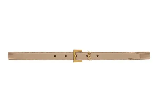 Saint Laurent Cassandre Thin Belt With Square Buckle - Dark Beige