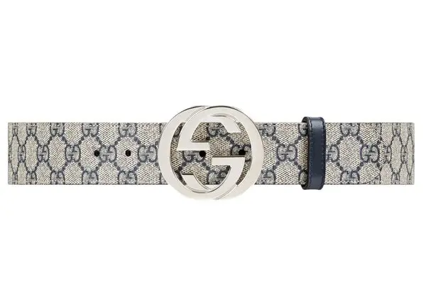 Gucci Interlocking G Palladium Buckle Belt Gg Supreme 1.5w - Beige/blue