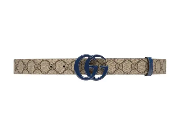 Gucci Interlocking G Palladium Buckle Belt Gg Supreme 1.5"w - Beige/blue