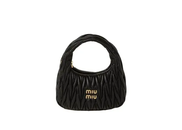 Miu Miu Wander Matelassé Nappa Leather Mini Hobo Bag - Black