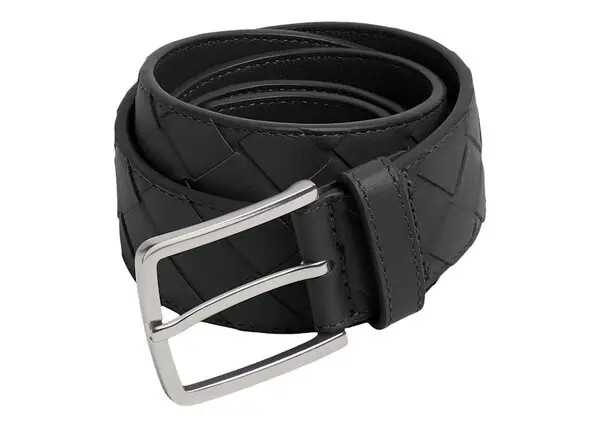 Bottega Veneta Intrecciato Leather Belt - Black
