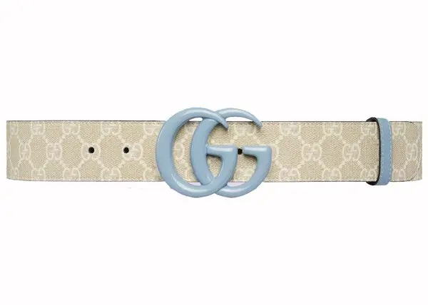 Gucci Gg Marmont Leather Belt With Shiny Buckle - Light Blue/beige