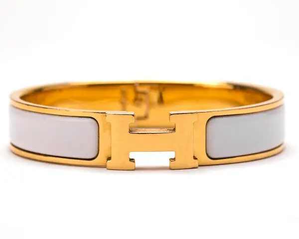 Hermès Clic Clac H Enamel Narrow Pm - Gold/white