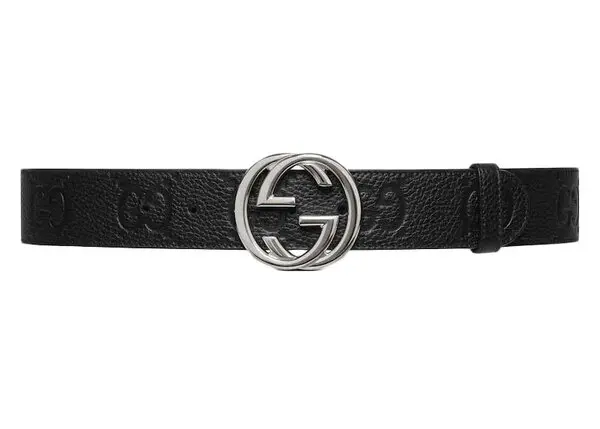 Gucci Wide Interlocking G Buckle Belt - Black