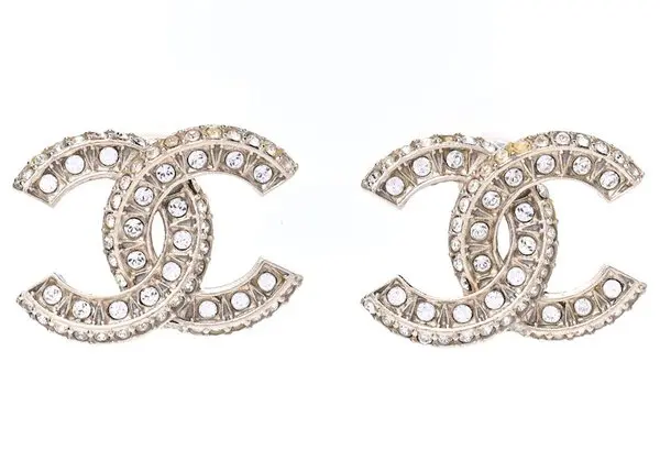Chanel Crystal Cc Stud Earrings - Light Gold