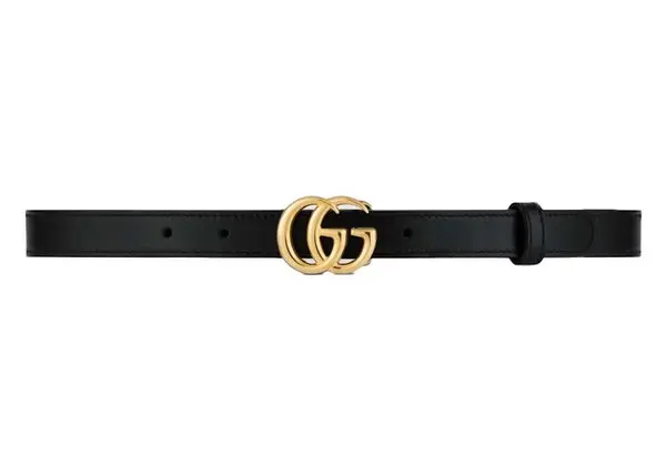Gucci Gg Marmont Thin Leather Belt With Shiny Buckle - Black