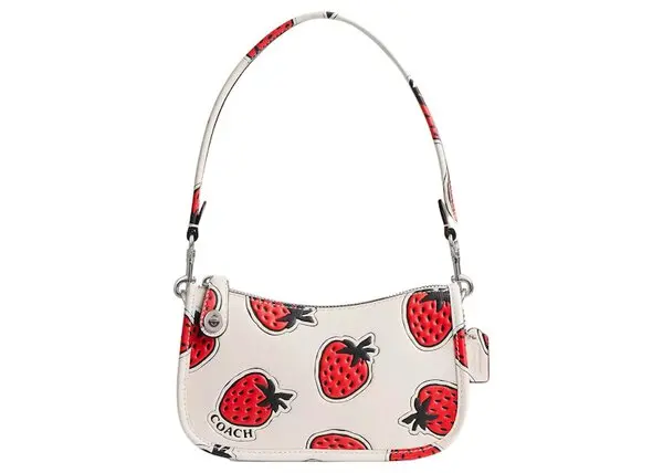 COACH Swinger Bag With Strawberry Print 20 - Glovetanned Leather/silver/chalk