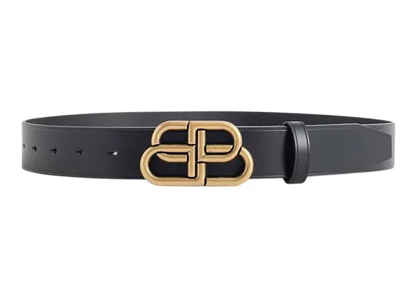 Balenciaga Bb Large Goldtone Belt - Black