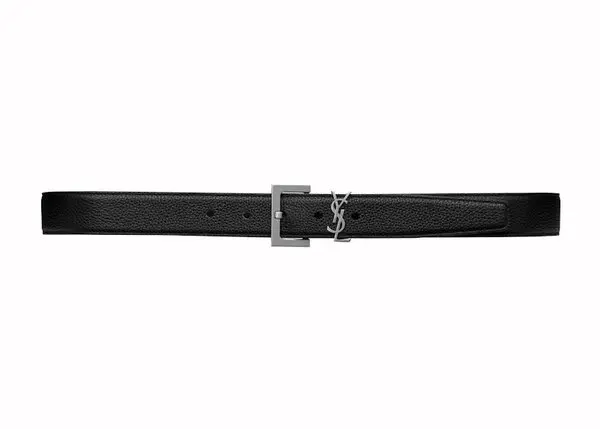 Saint Laurent Cassandre Belt In Grained Leather - Black
