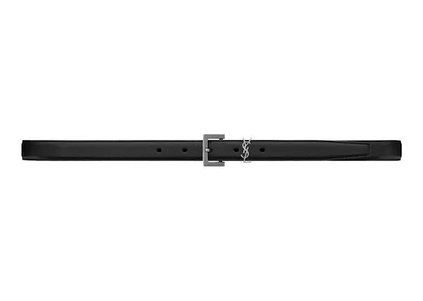 Saint Laurent Cassandre Thin Belt In Smooth Leather - Black