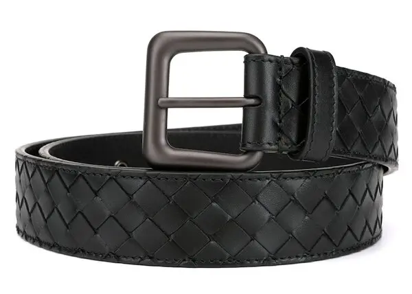 Bottega Veneta Intrecciato Weave Leather Belt - Black