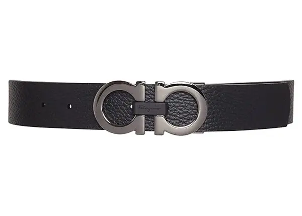 FERRAGAMO Reversible And Adjustable Gancini Textured Belt - Black/hickory