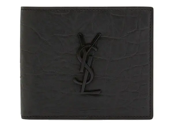 Saint Laurent Monogram Crocembossed Leather Bifold Wallet - Black