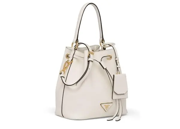 Prada Saffiano Leather Bucket Bag With Gold-tone Hardware - White