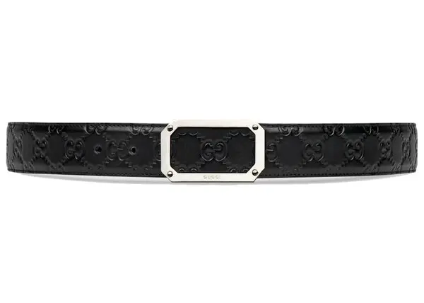 Gucci Signature Leather Belt With Rectangle Buckle - Black
