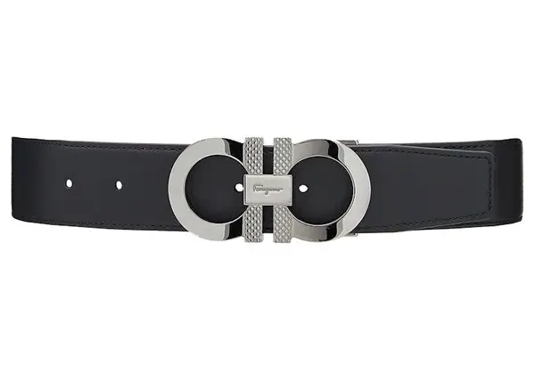 FERRAGAMO Reversible Gancini Belt - Black/vicuna