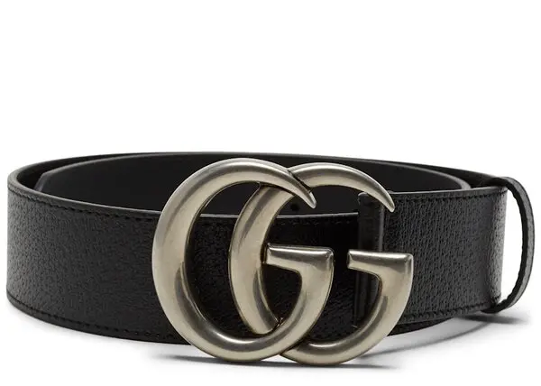 Gucci Double G Buckle Textured Leather Belt - Black