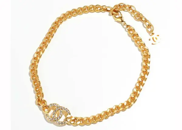 Chanel Crystal Cc Logo Necklace - Gold (ab8930)