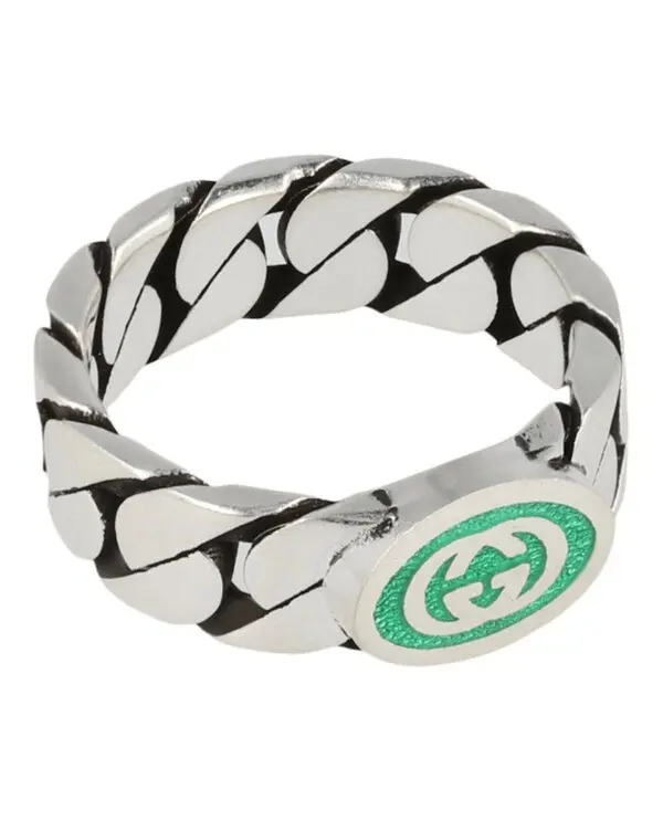 Gucci Sterling Interlocking G Ring - Silver/green