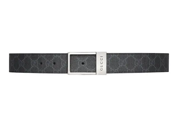 Gucci Gg Supreme Belt With Rectangular Buckle - Black
