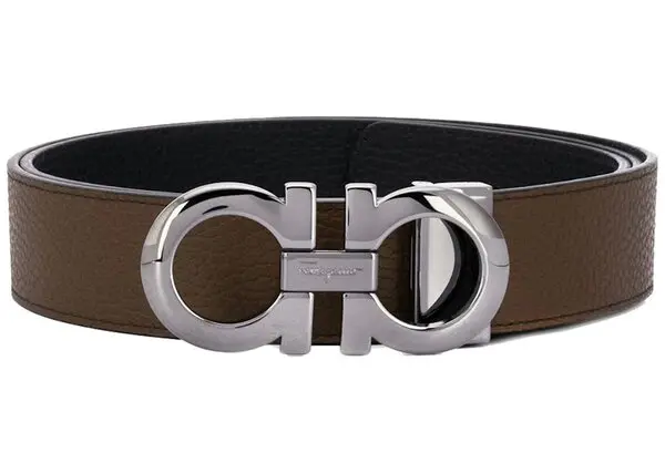FERRAGAMO Reversible Gancini Belt 705614 - Brown/gunmetal
