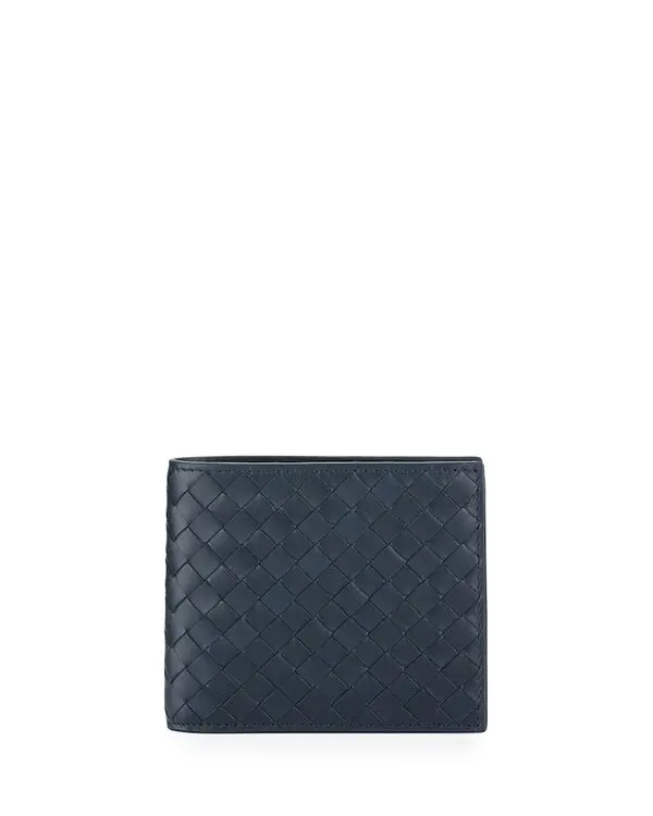 Bottega Veneta Basic Bifold Wallet Woven - Navy Blue