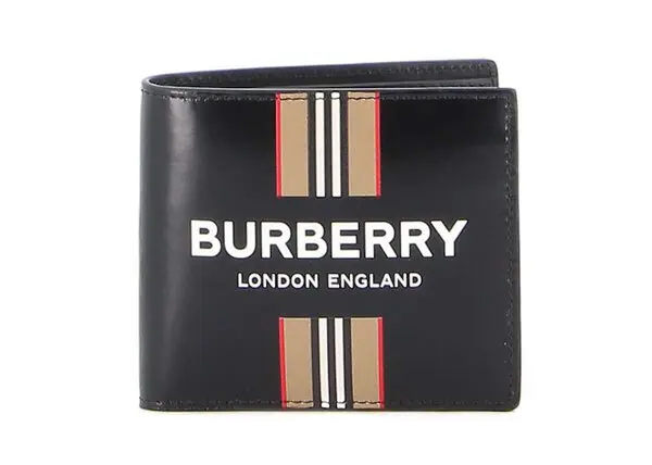 Burberry Bifold Icon Stripe Leather Wallet - Black