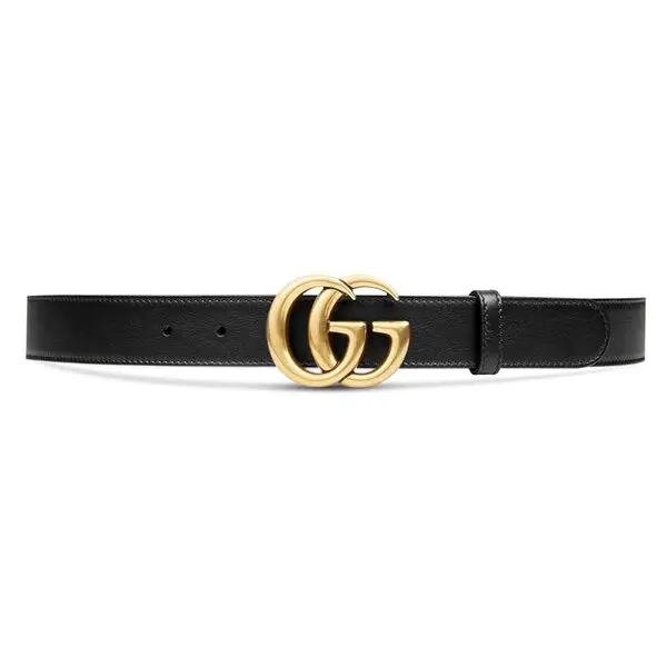 Gucci Saint Laurent Double G Buckle Leather Belt - Black