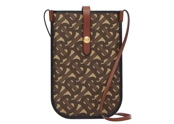 Burberry Monogram Print Ecanvas Card And Phone Case With Strap - Bridle Brown
