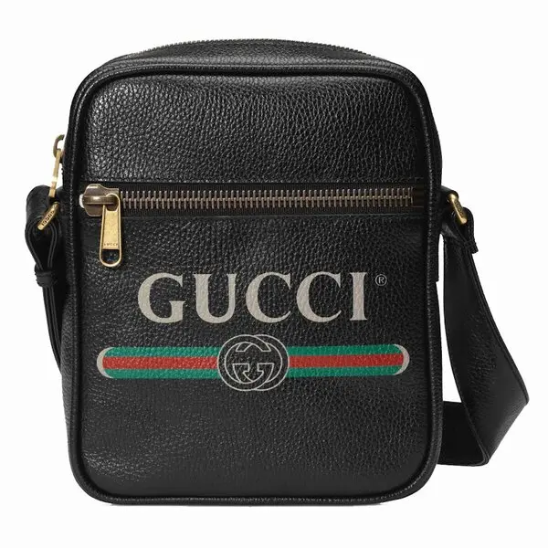 Gucci Print Messenger Bag With Vintage Logo - Black