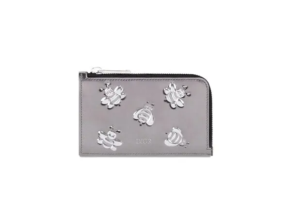 Dior X Kaws Zipped Card And Coin Holder Bee Print - Silver