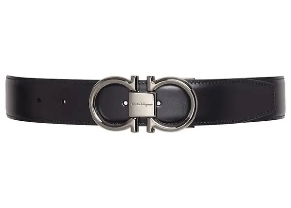 FERRAGAMO Reversible And Adjustable Gancini Belt - Black/hickory