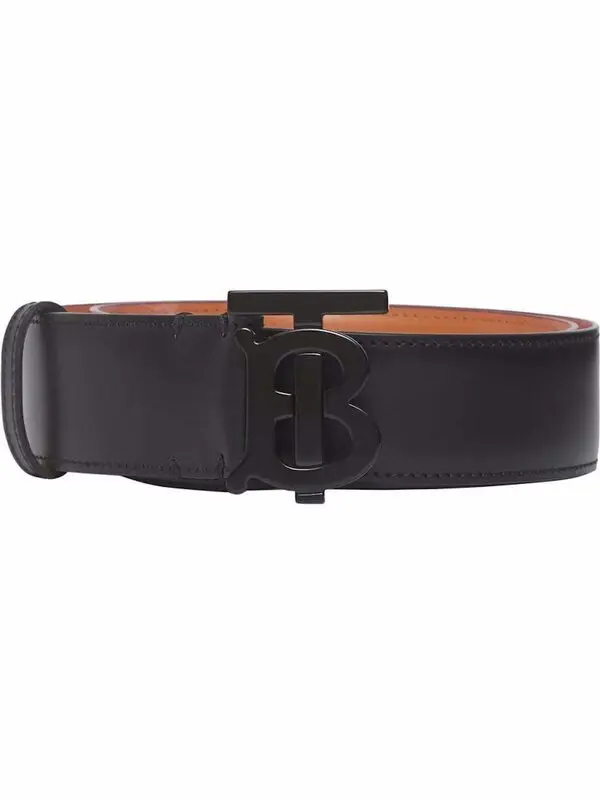 Burberry Leather Tb Monogram Buckle Belt - Black/orange