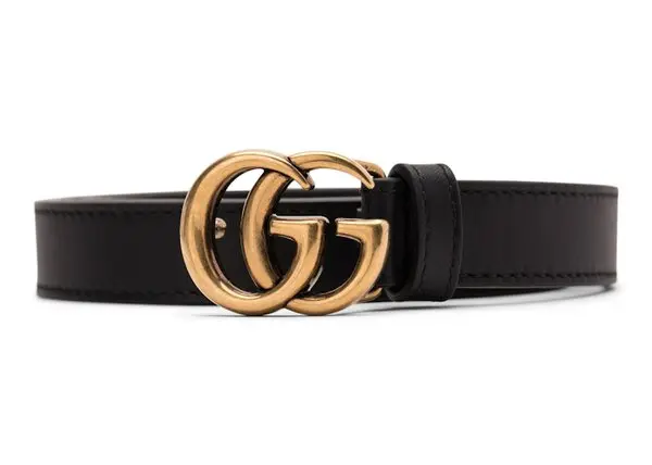 Gucci Double G Leather Belt With Antique Brass Buckle - Black
